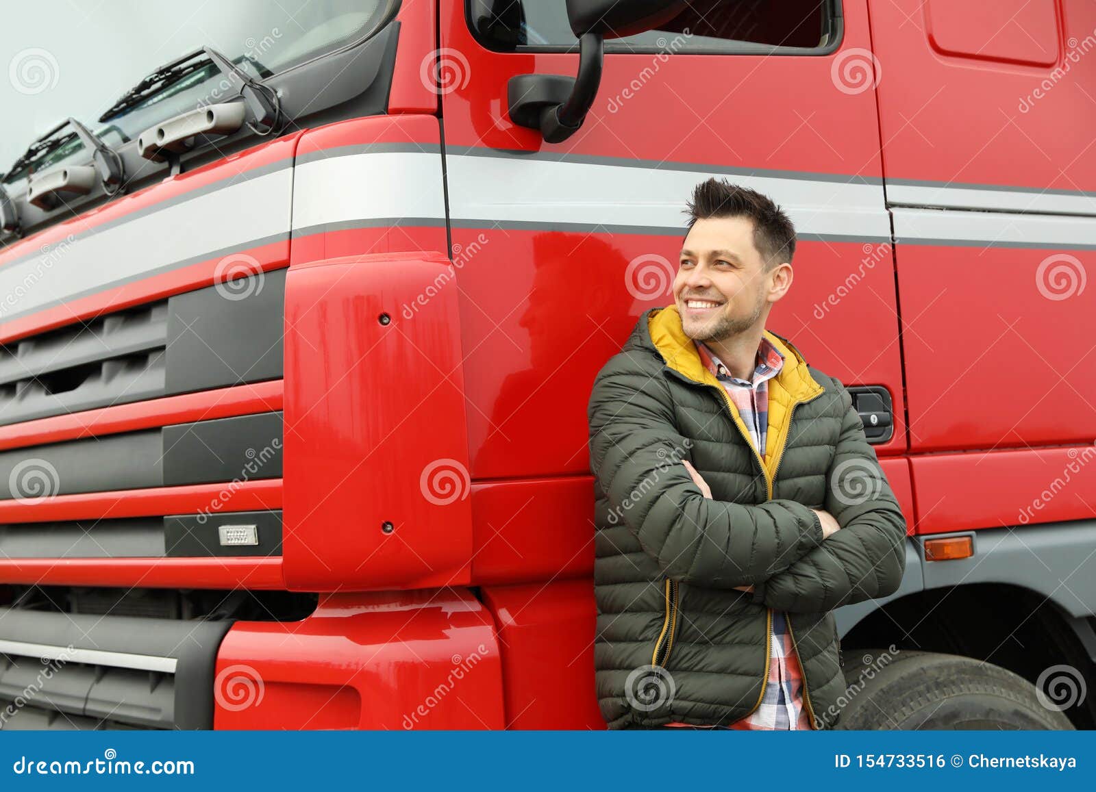 Portrait of Happy Driver at Modern Truck Stock Photo - Image of driver ...