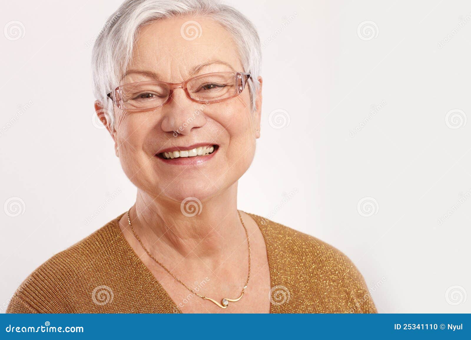 Portrait of Happy Elderly Lady Stock Photo - Image of background ...
