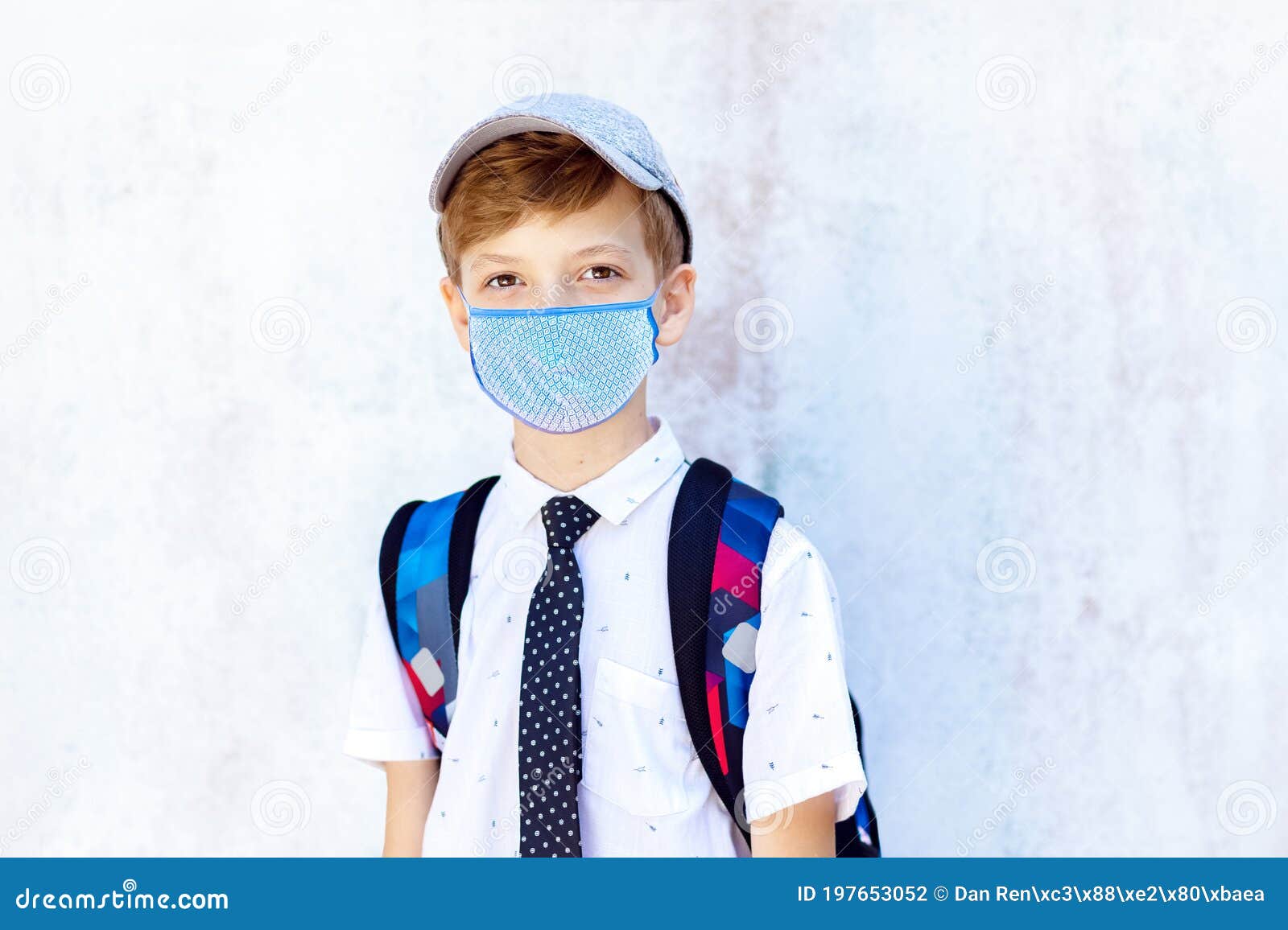 Portrait of Happy Elementary School Boy Wearing Protective Face Mask ...