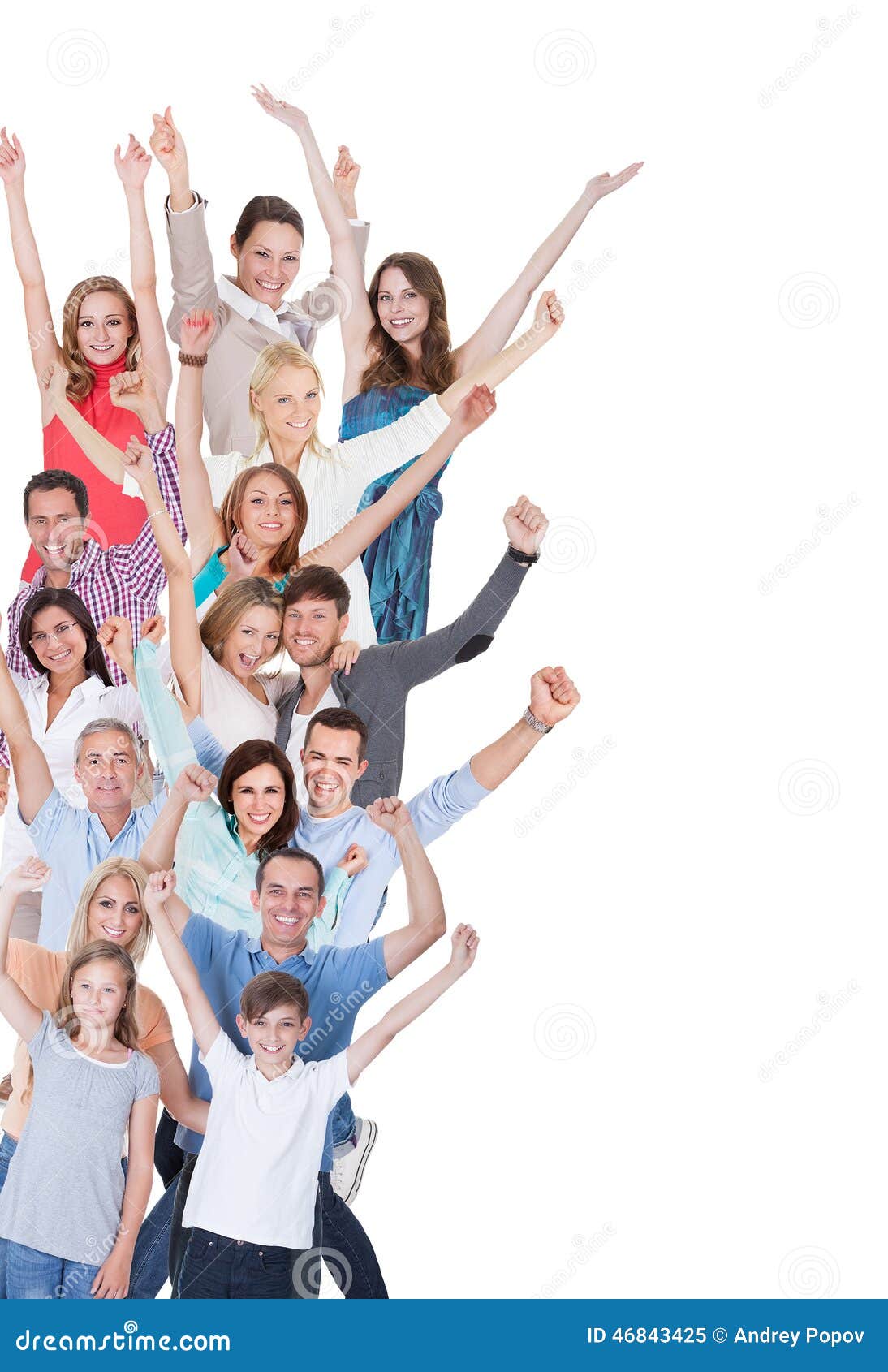 Portrait of Happy Excited Crowd on White Background Stock Image - Image ...
