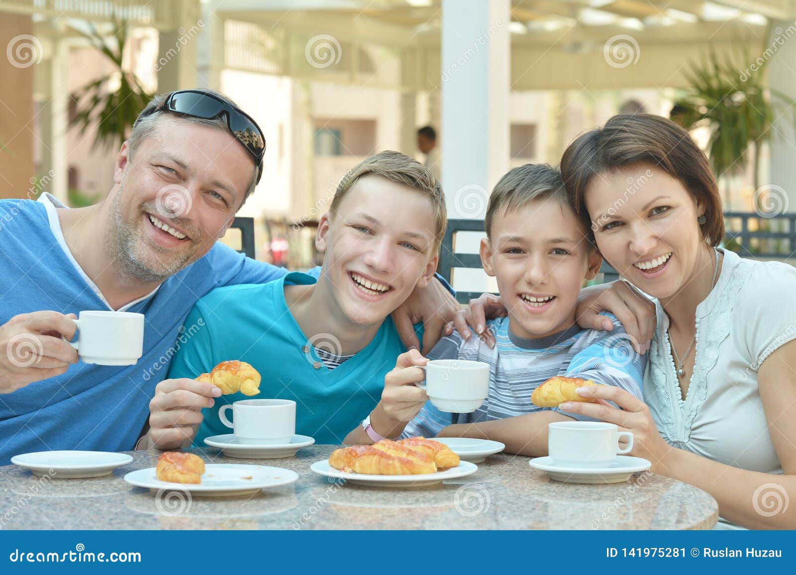 Portrait of Happy Family at Breakfast on the Table Stock Image - Image ...