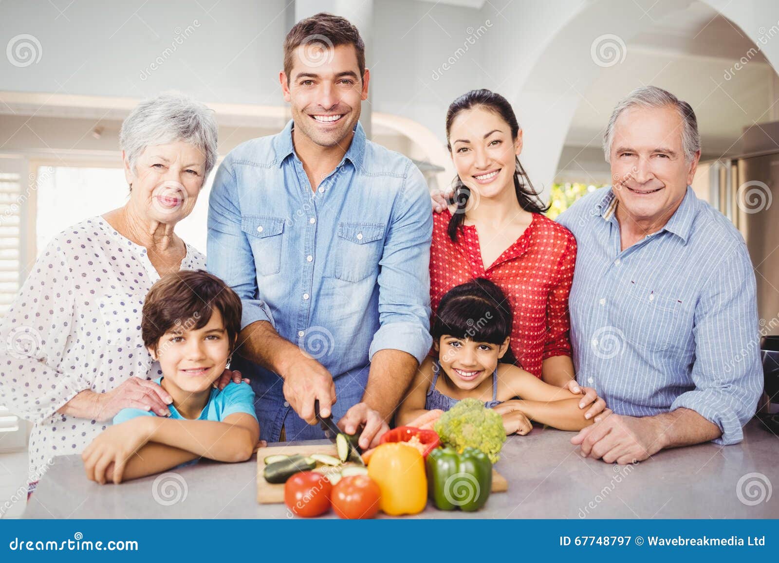 Portrait of Happy Family by Kitchen Table Stock Image - Image of girl ...
