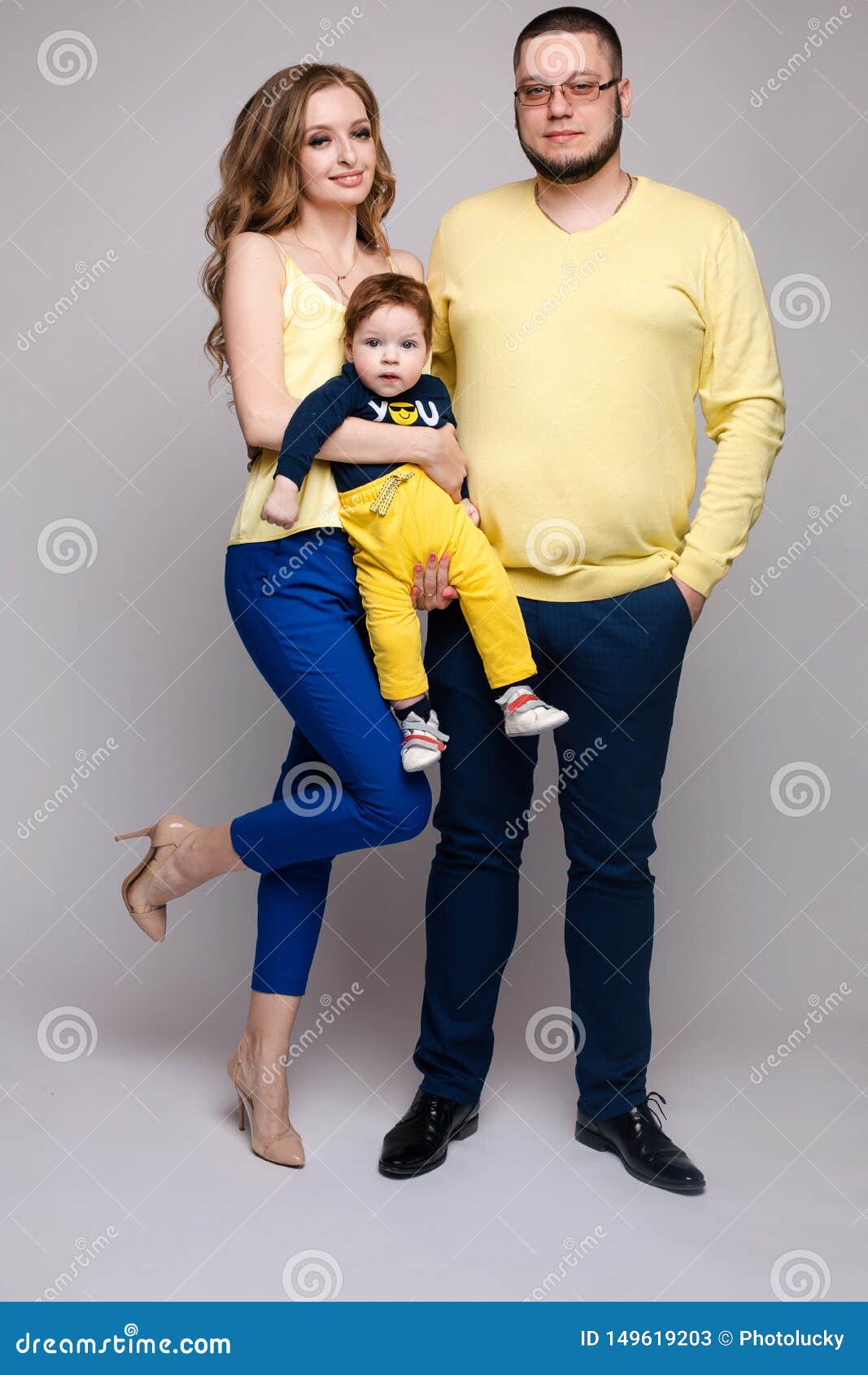 Portrait of Happy Family from Three People Posing at Camera. Stock ... Portrait of Happy Family from Three People Posing at Camera. Stock ...