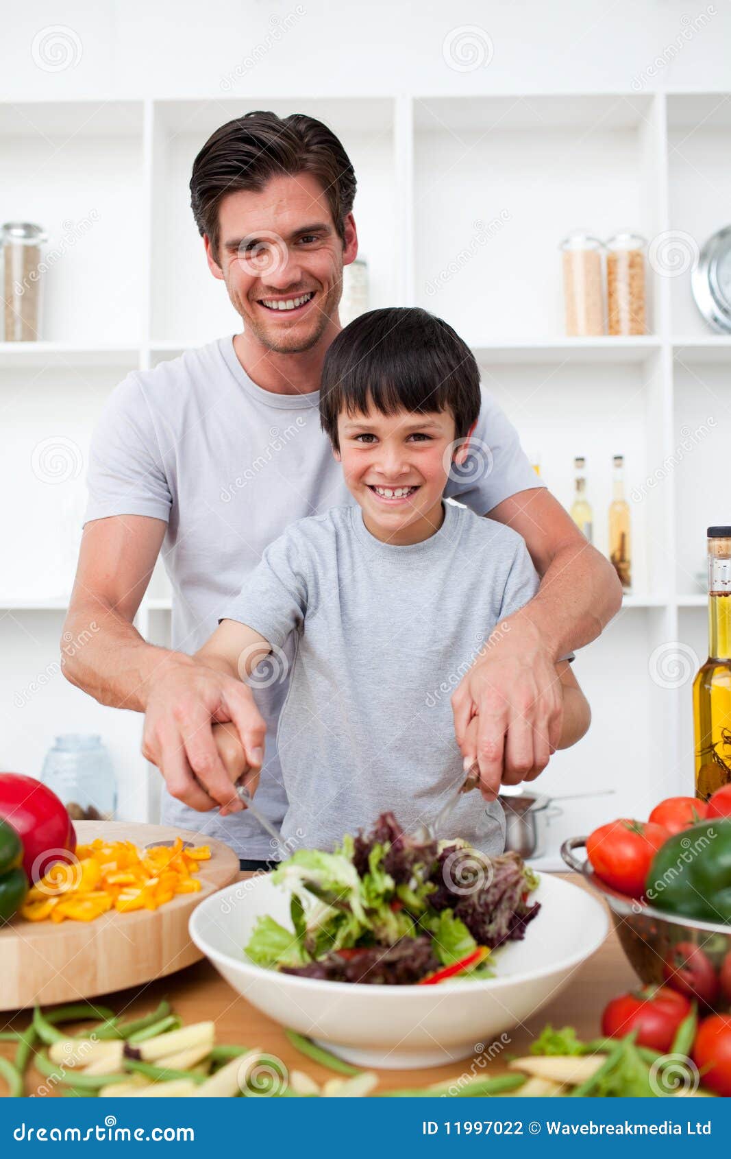 Father With Son Cooking Together In The Kitchen Stock Image ...