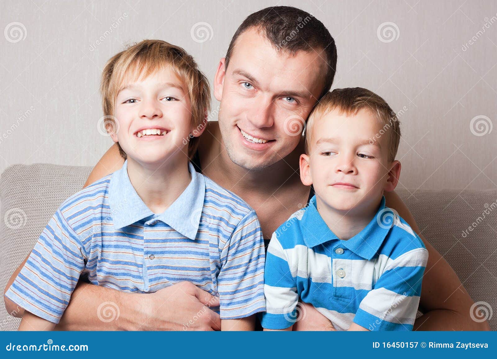 Portrait of a Happy Father with Two Sons. Stock Image - Image of father ...