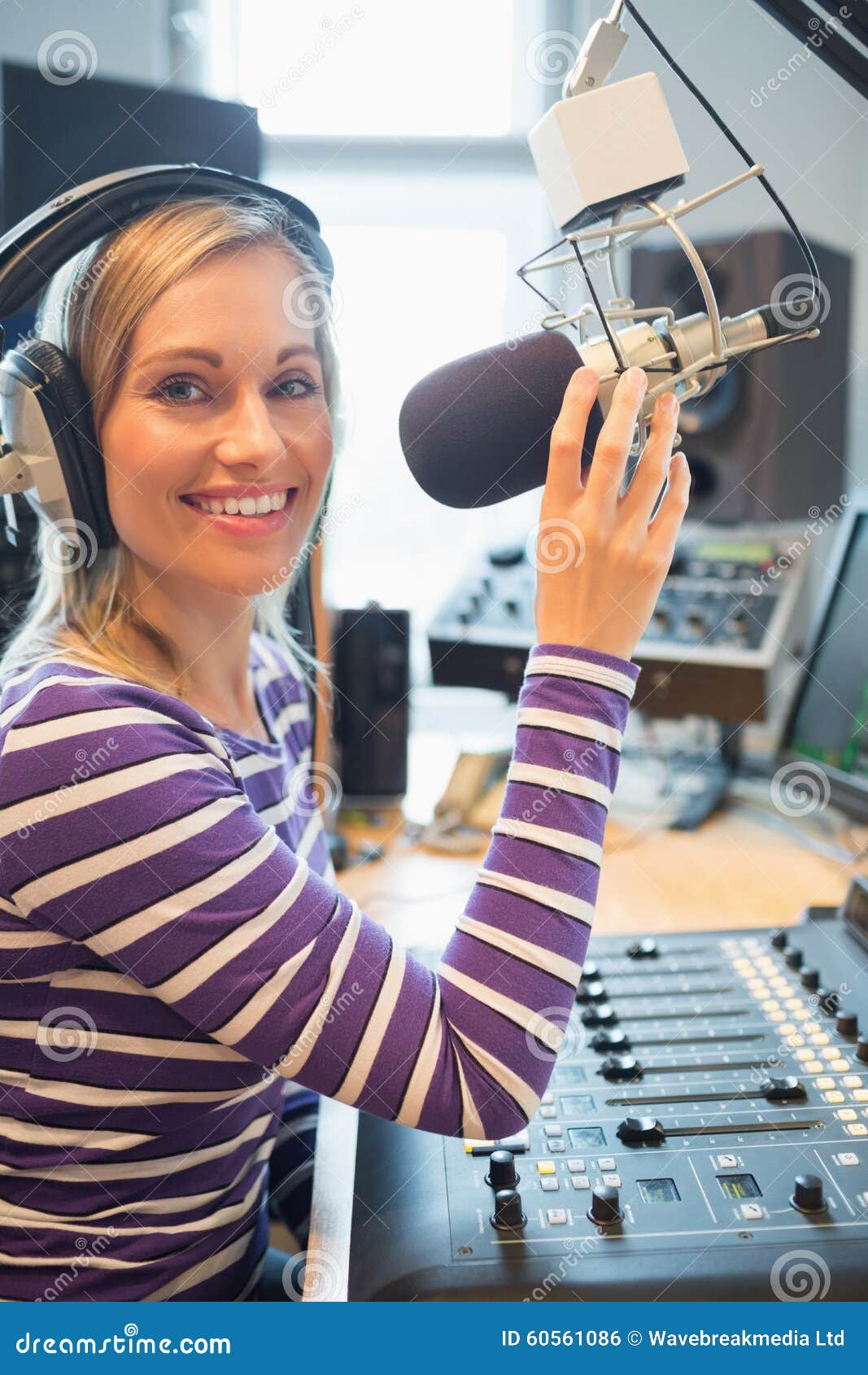 Portrait of Happy Female Radio Host Broadcasting Stock Photo - Image of ...
