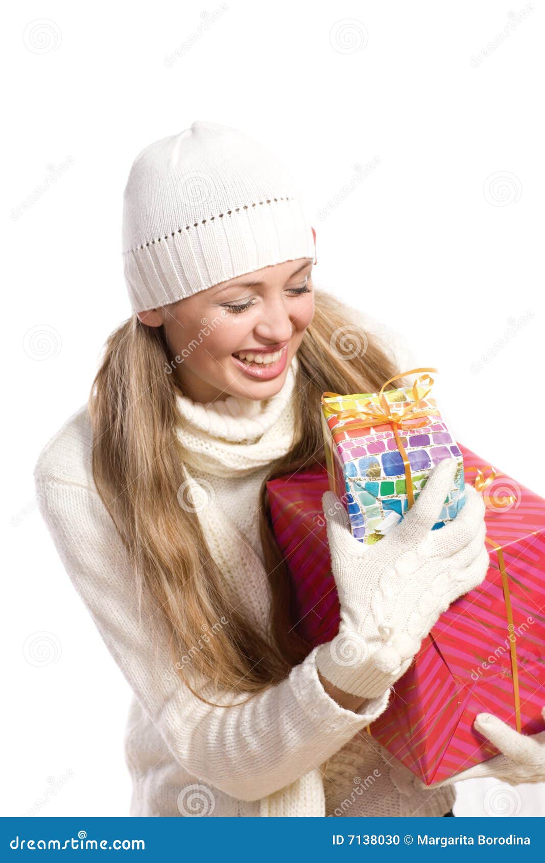 Portrait Happy Girl with a Gift Stock Photo - Image of boxes, portrait ...