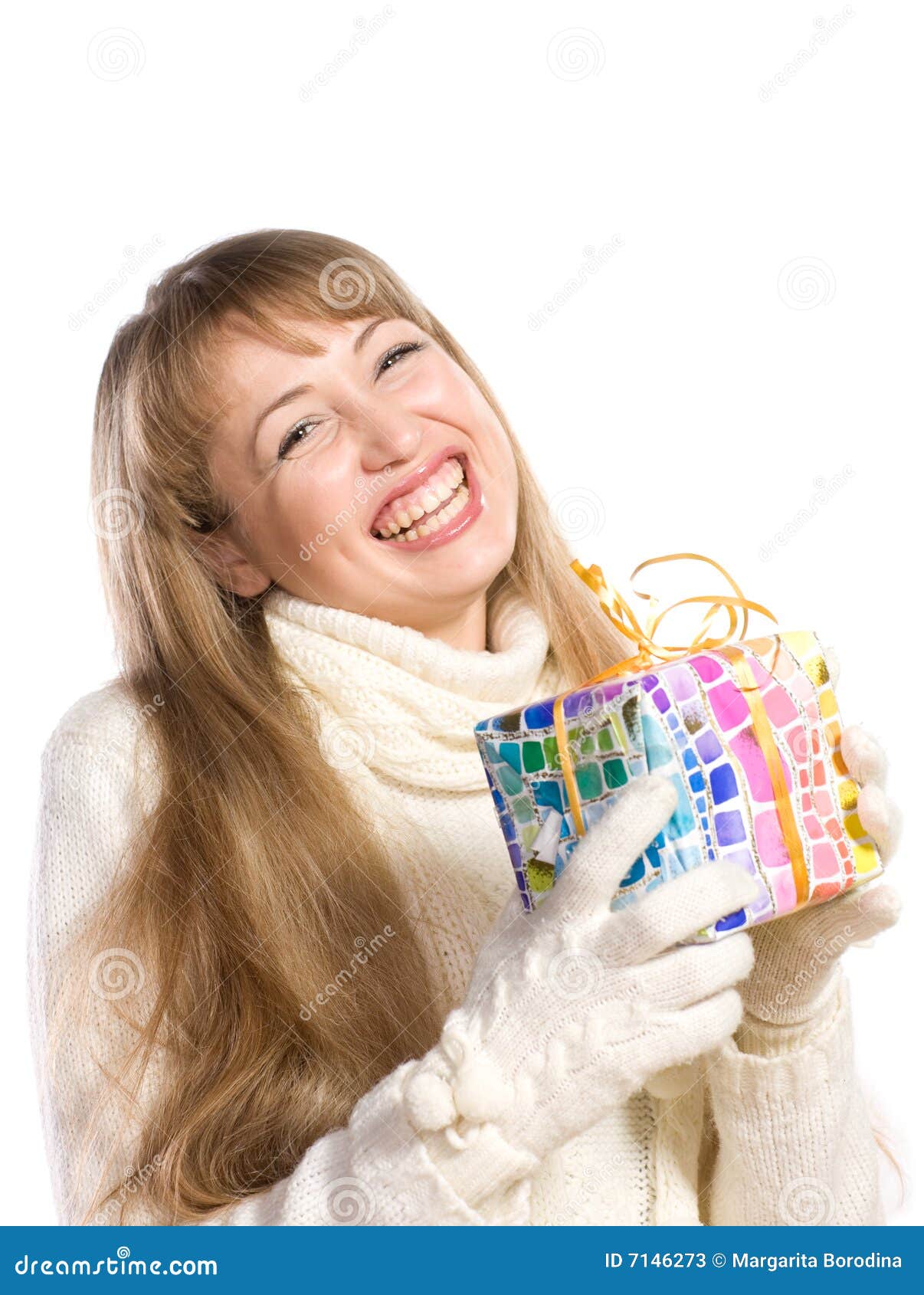 Portrait Happy Girl with a Gift Stock Image - Image of christian, girl ...