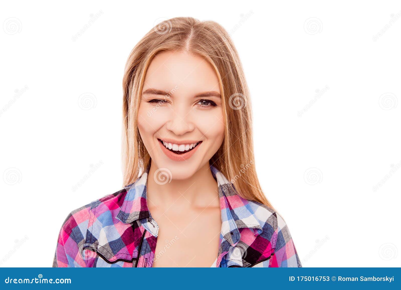 Portrait Of Happy Joyfull Pretty Woman Winking And Flirting Stock Image