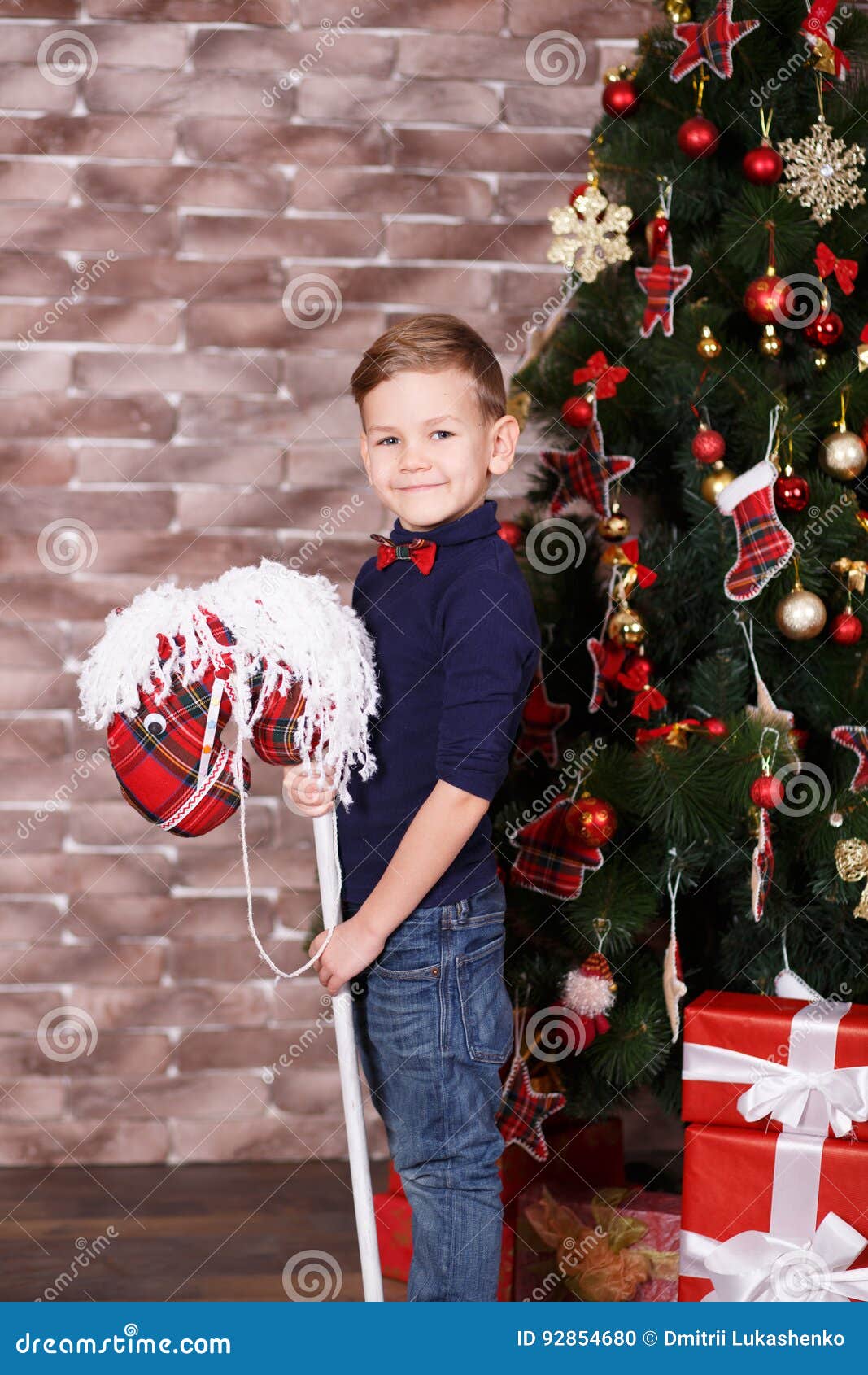Portrait of a Happy Little Boy in Christmas Time Stock Photo - Image of ...