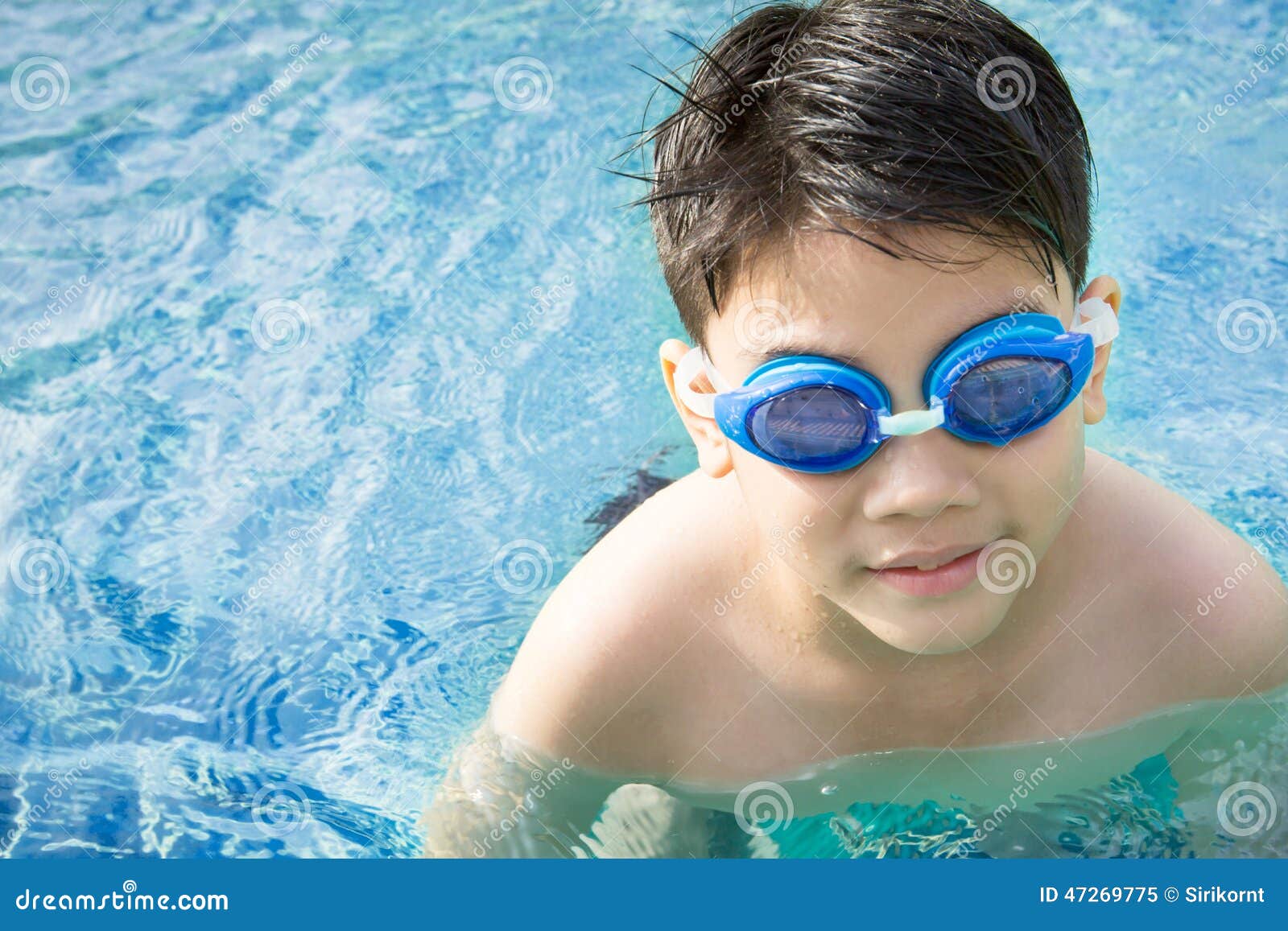 Portrait of Happy Little Boy Playing in the Pool Stock Image - Image of ...