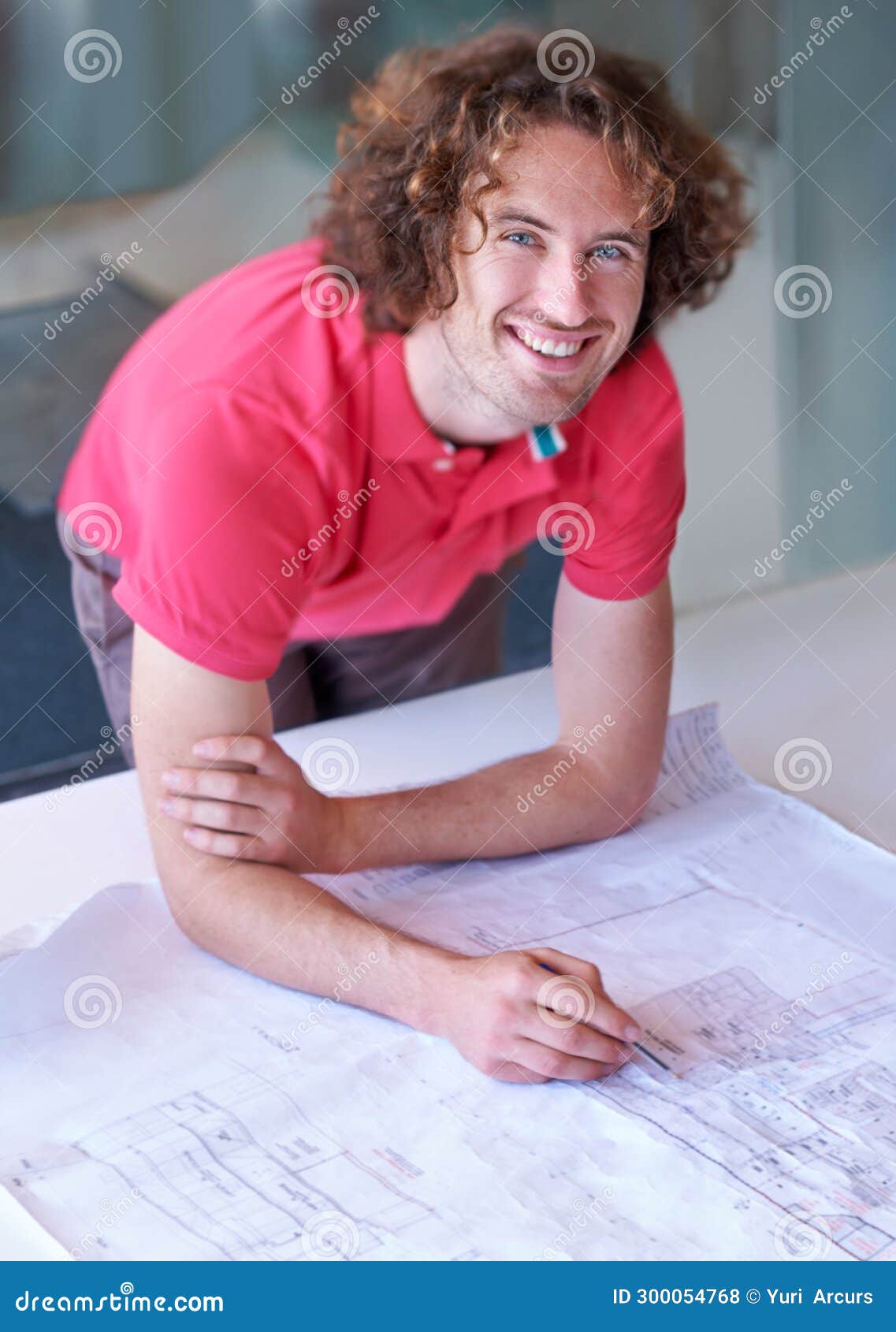 Portrait, Happy Man and Architect on Blueprint Working on Creative ...