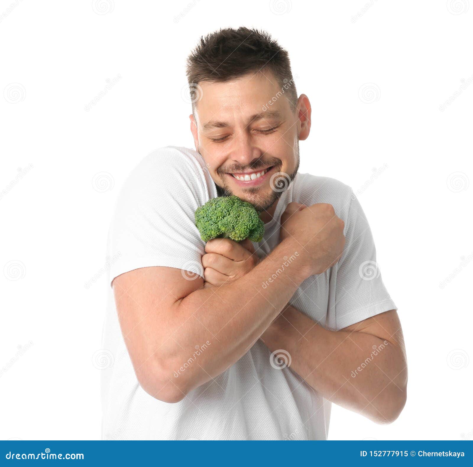 Portrait of Happy Man with Broccoli Stock Image - Image of hugging ...