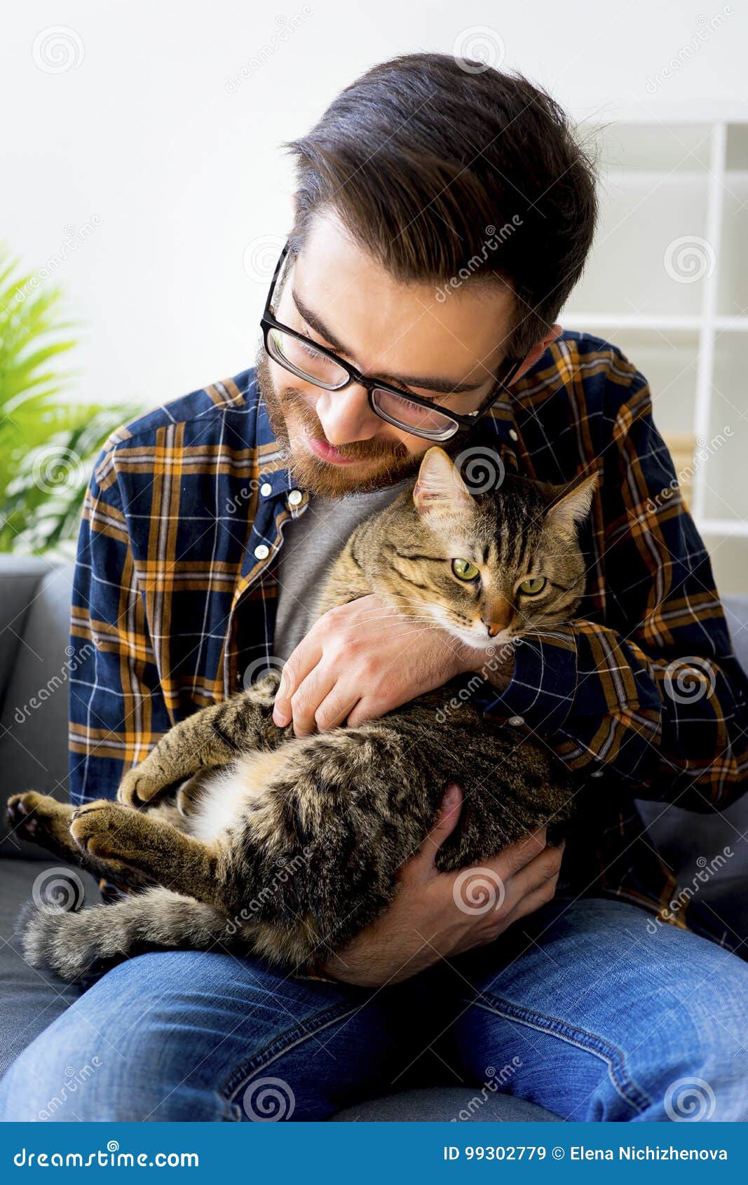 Man with a cat stock image. Image of domestic, love, cute - 99302779