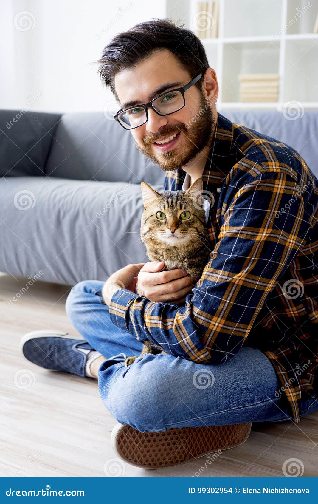 Man with a cat stock photo. Image of mother, indoor, woman - 99302954
