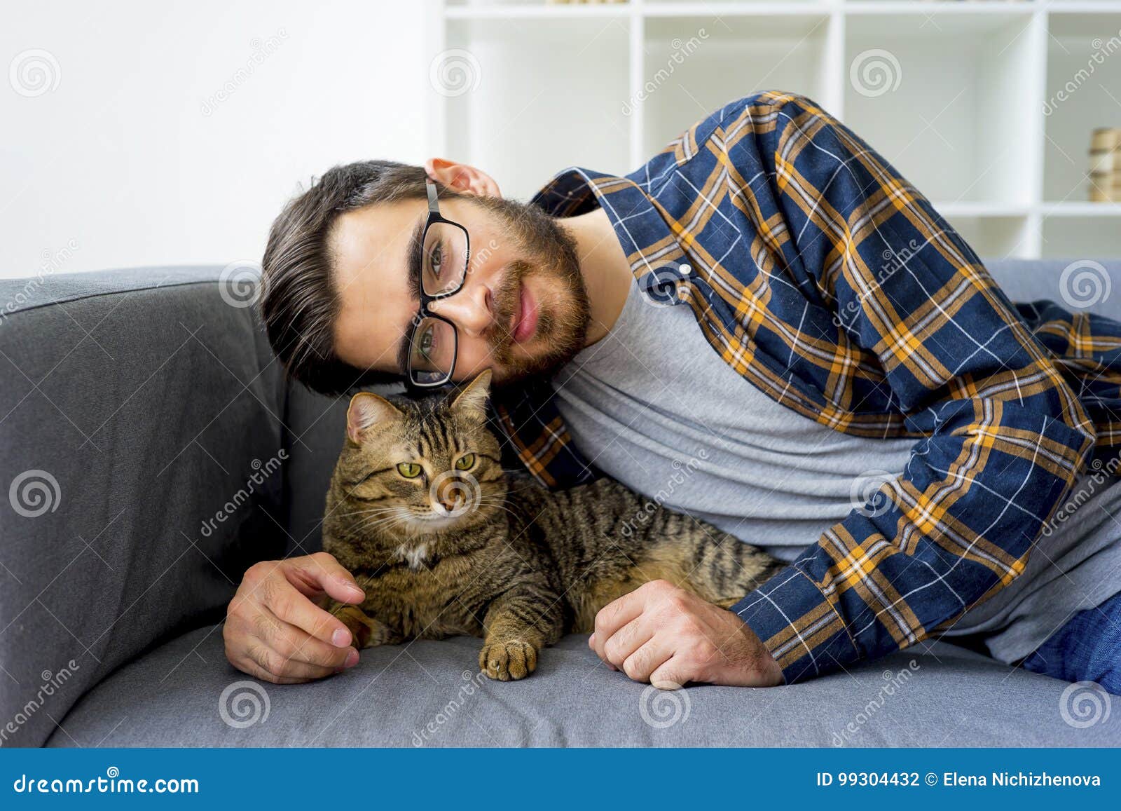Man with a cat stock photo. Image of care, smiling, cute - 99304432