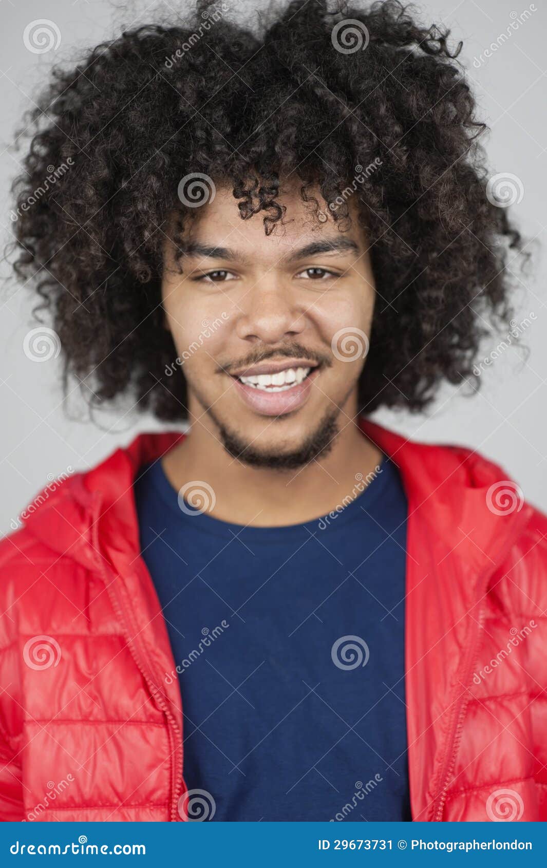 Portrait of a Happy Man with Curly Hair and Goatee Stock Image - Image ...