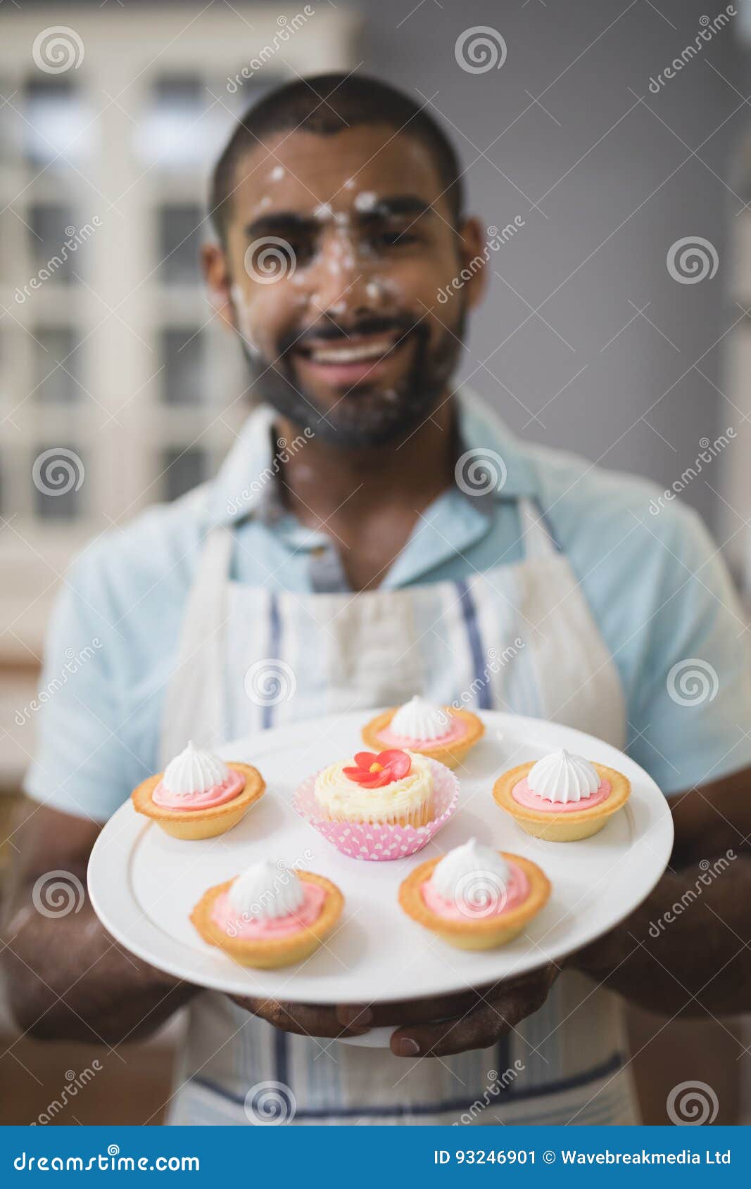Portrait of Happy Man with Desserts on Plate Stock Image - Image of ...
