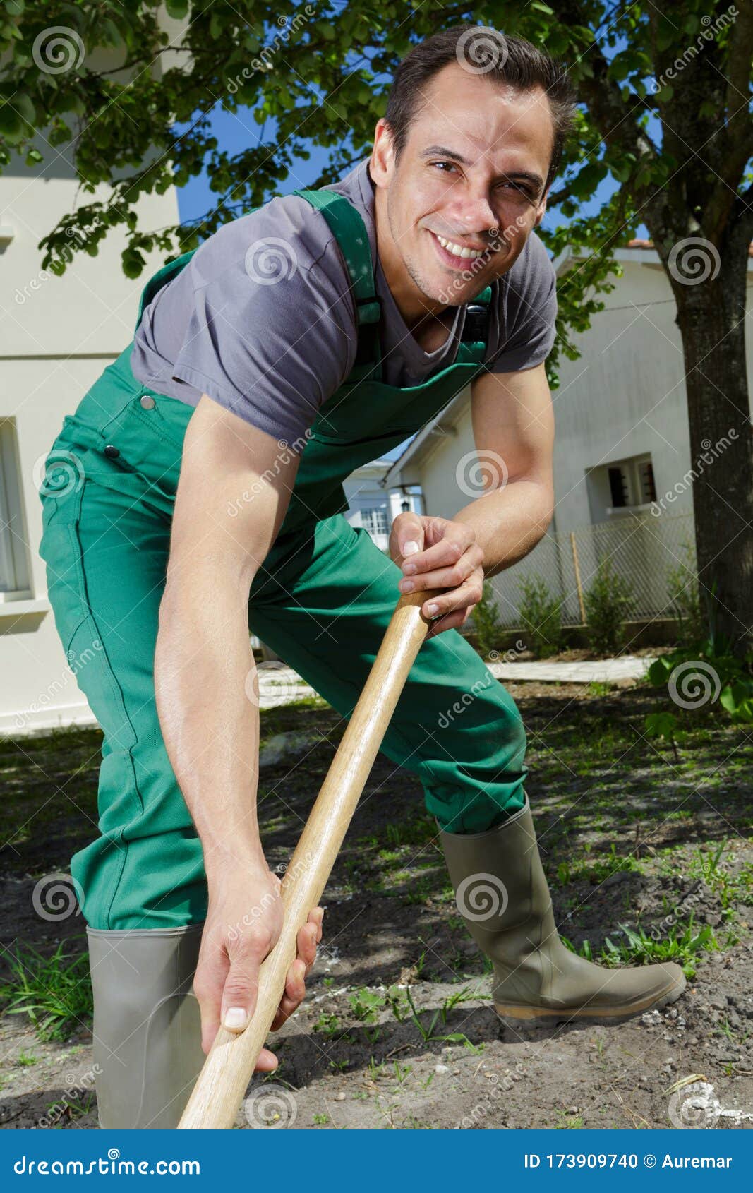 Portrait Happy Man Gardening Stock Photo - Image of backyard, looking ...