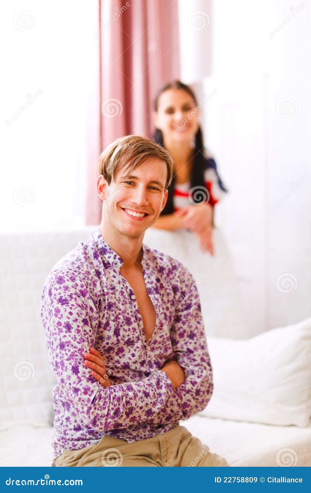Portrait of Happy Man and Girlfriend in Background Stock Image - Image ...