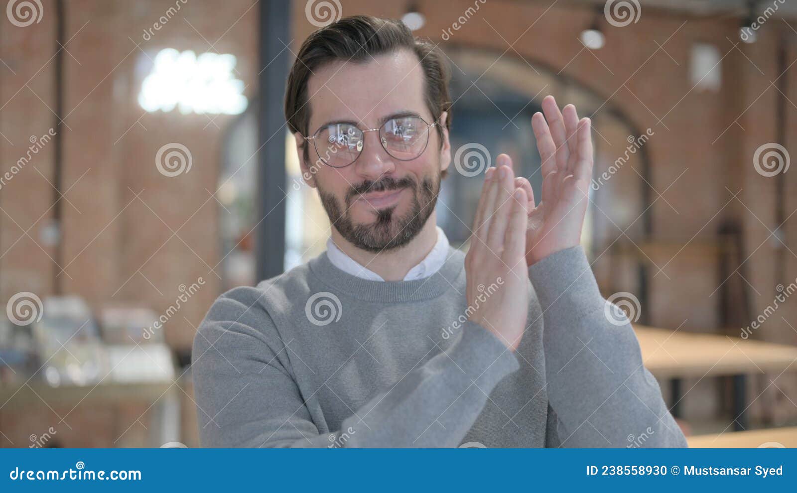 Portrait of Happy Young Man Clapping, Applauding Stock Photo - Image of ...
