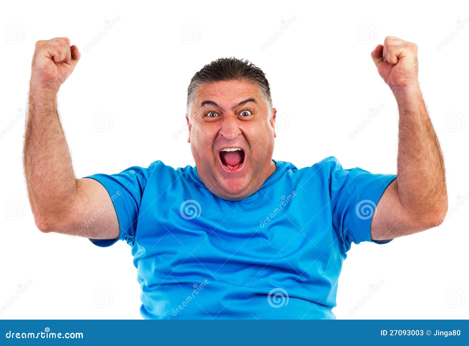 Portrait of Happy Man with Hands Lifted Upwards Stock Image - Image of ...
