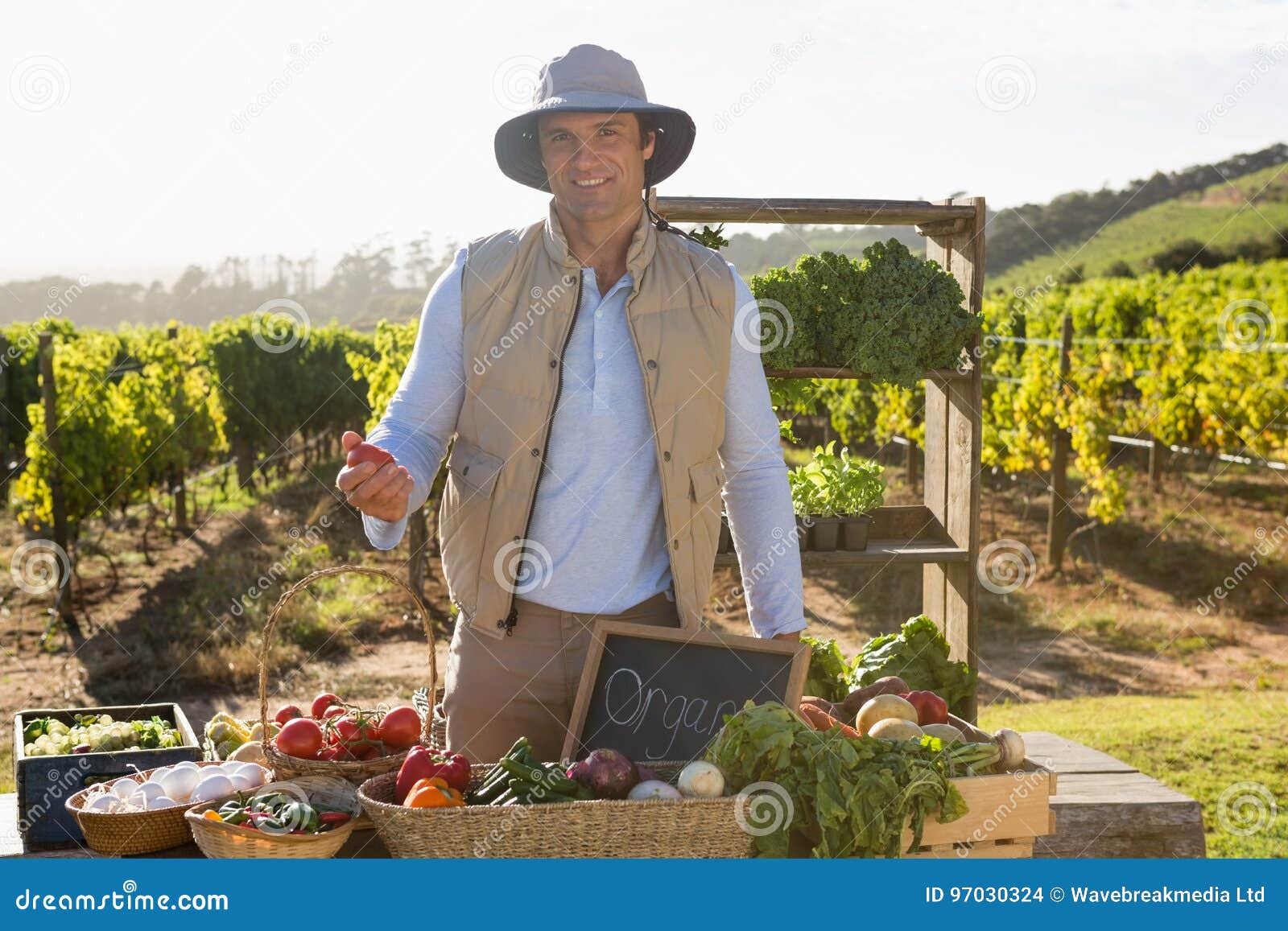 Portrait of Happy Man Standing at Vegetable Stall Stock Photo - Image ...