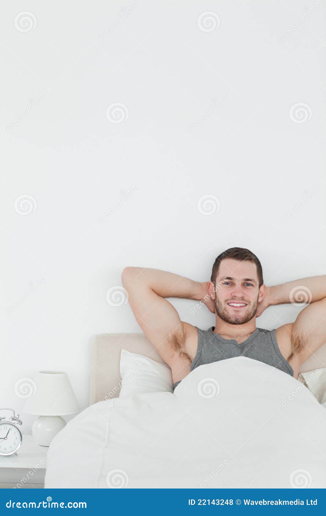 Portrait of a Happy Man Waking Up Stock Photo - Image of person, awake ...