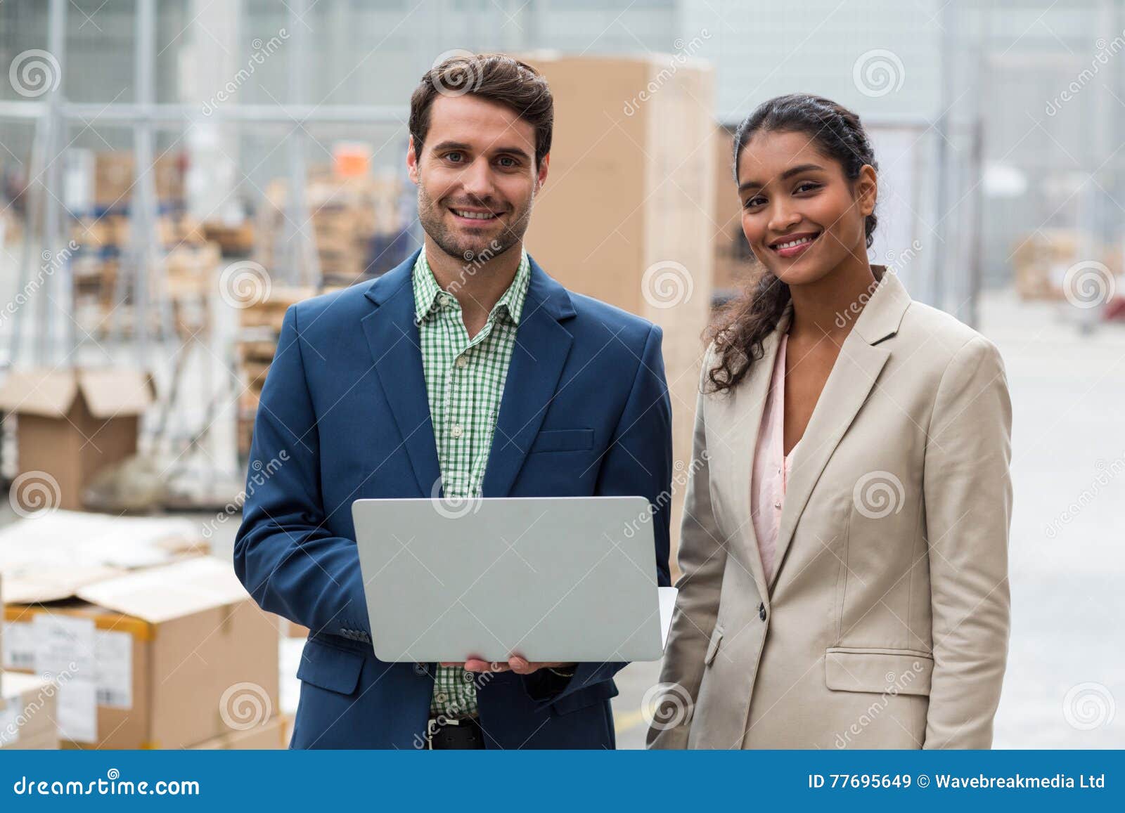 Portrait of Happy Managers are Posing and Smiling with a Laptop Stock ...
