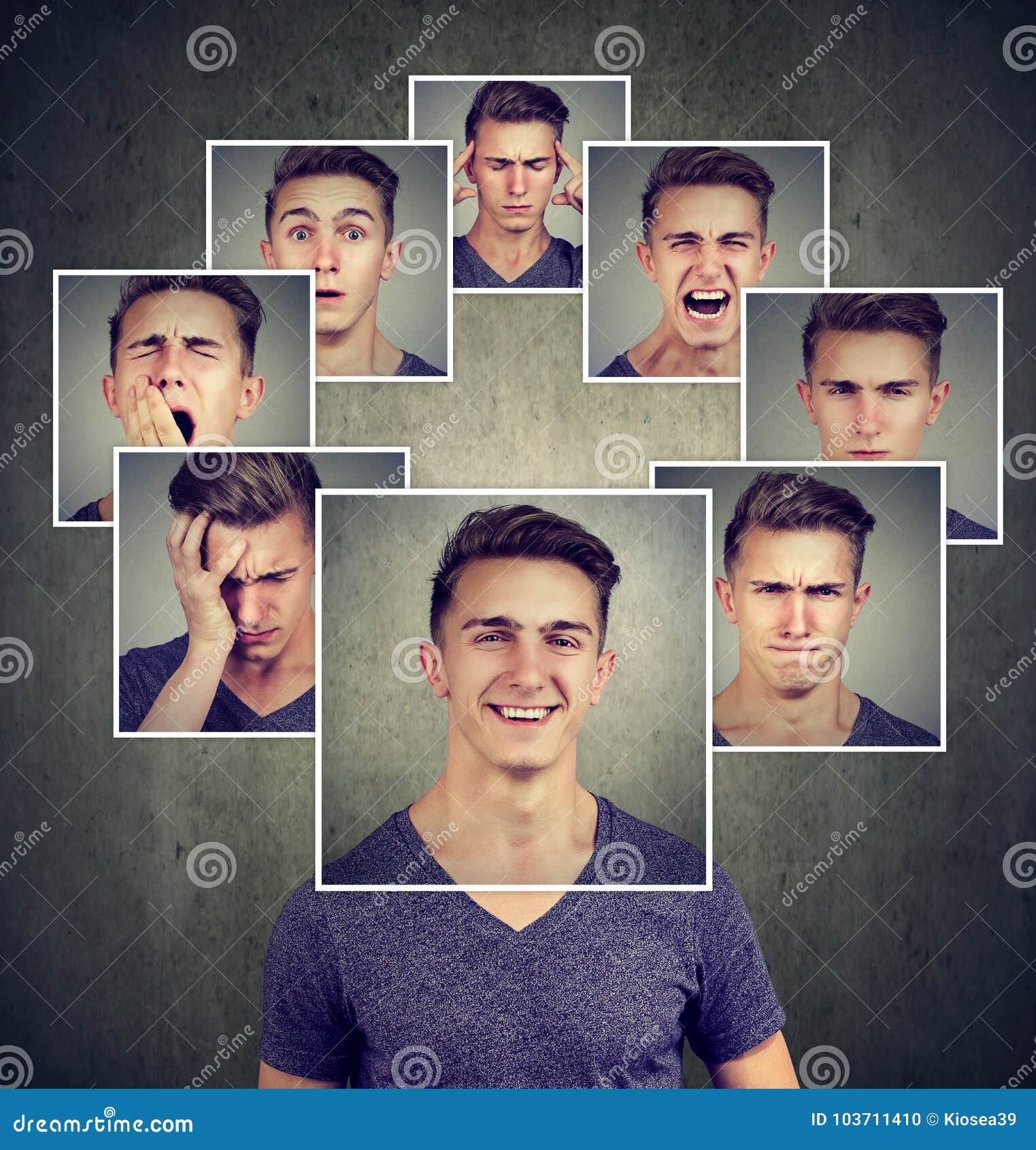 Portrait of a Happy Masked Young Man Expressing Different Emotions ... Portrait of a Happy Masked Young Man Expressing Different Emotions ...