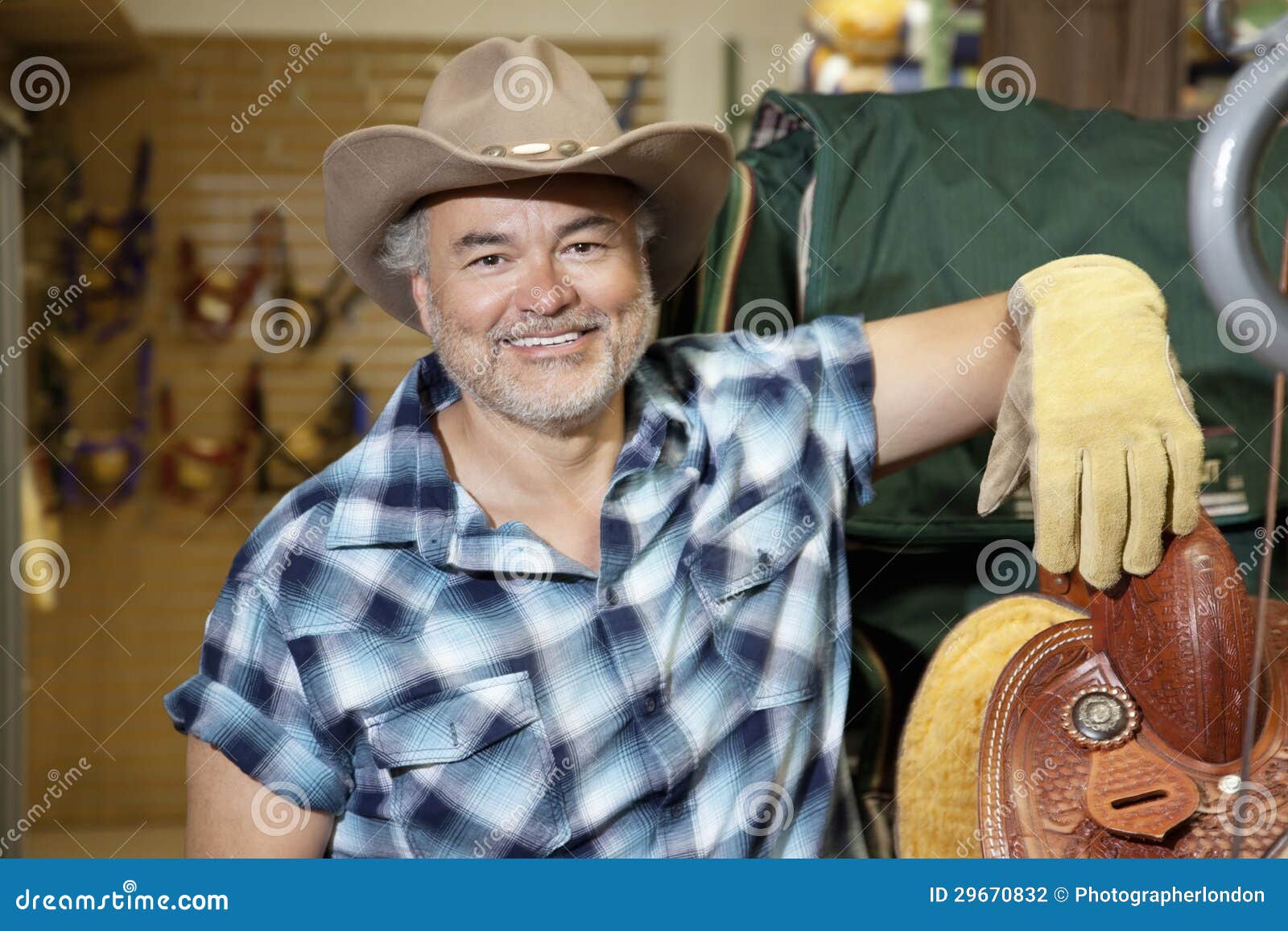 Mature Cowboy Looking Up At Weight Scale Royalty-Free Stock Photography ...