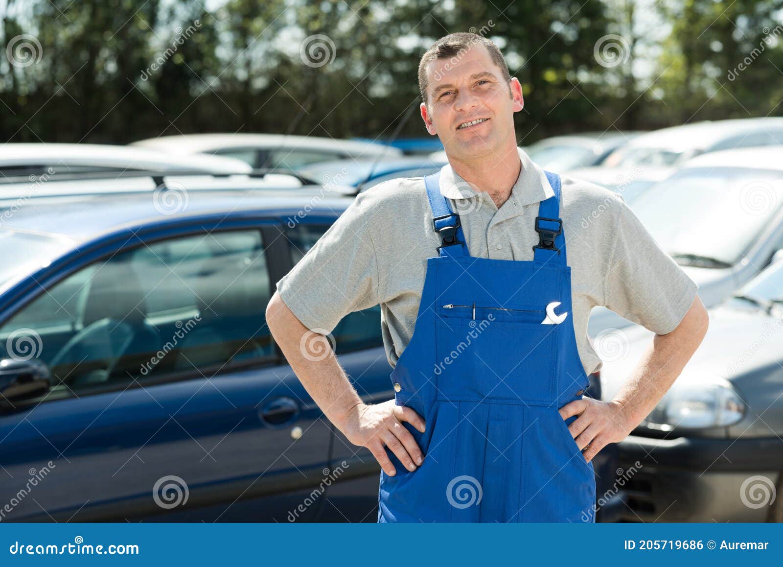 Portrait Happy Mechanic Fixing Outdoors Stock Photo - Image of sideview ...