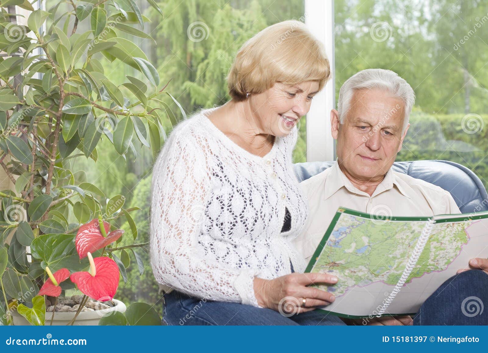 Portrait of a Happy Old Couple Analysing Map Stock Image - Image of ...