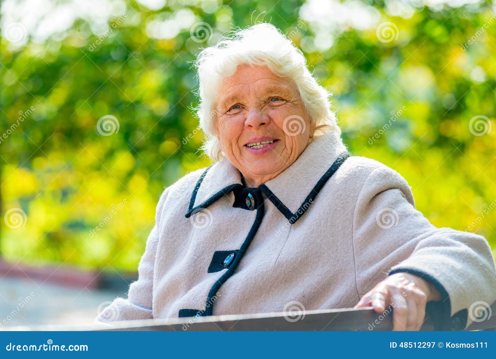 Portrait of Happy Pensioner Sitting on a Bench Stock Image - Image of ...