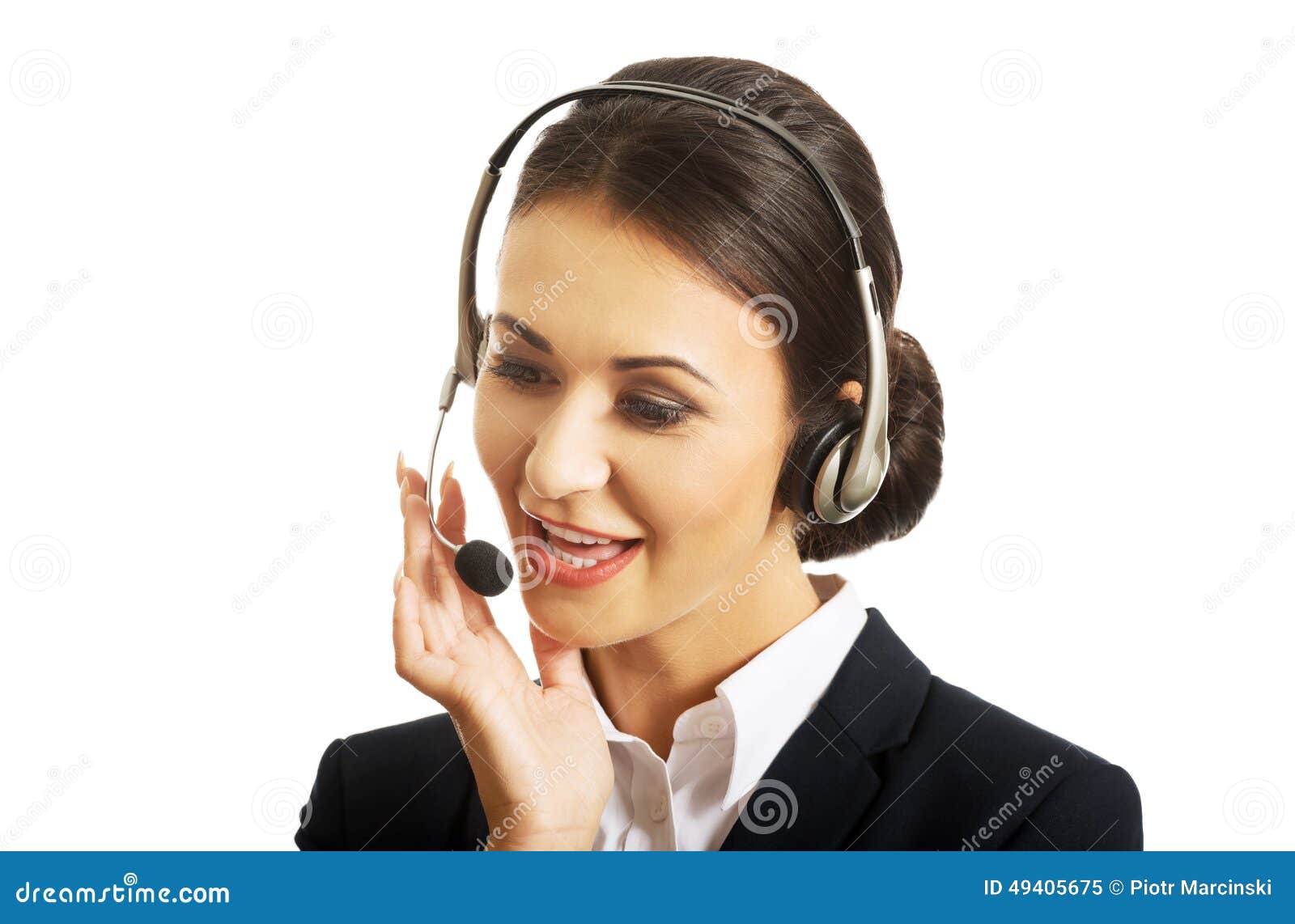 Portrait of Happy Phone Operator in Headset Stock Image - Image of ...
