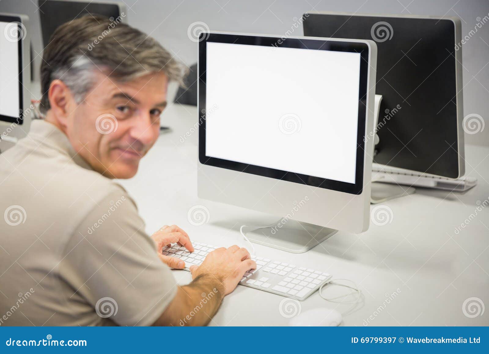 Portrait of Happy Professor Working on Computer Stock Image - Image of ...