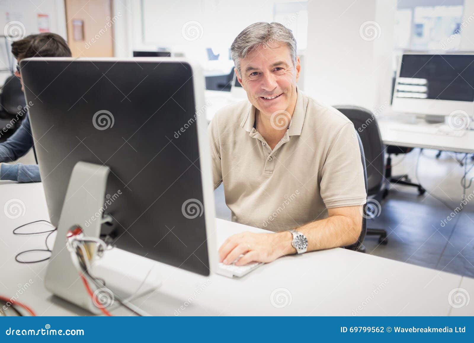 Portrait of Happy Professor Working on Computer Stock Photo - Image of ...