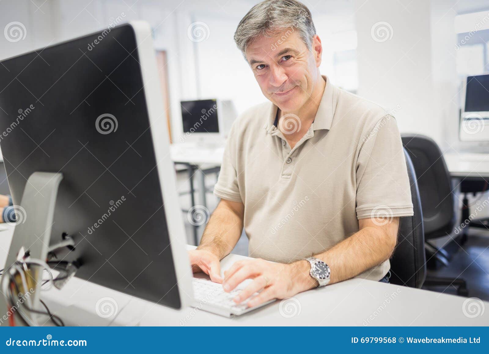 Portrait of Happy Professor Working on Computer Stock Photo - Image of ...