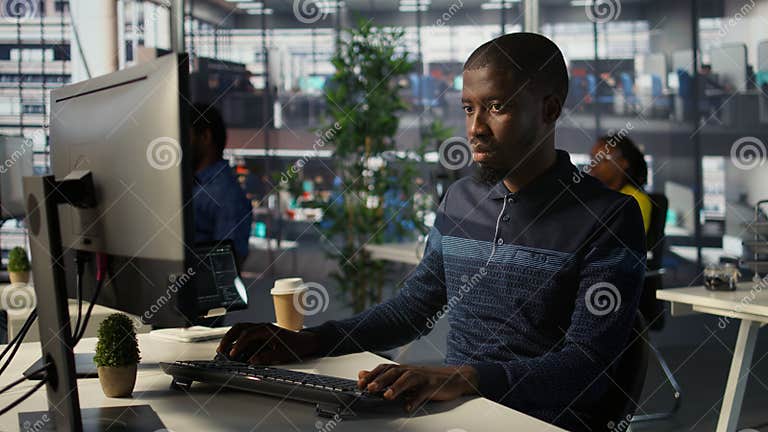 Portrait of Happy Programmer Working with Machine Learning Stock Image ...