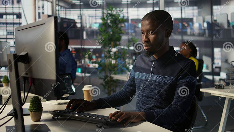 Portrait of Happy Programmer Working with Machine Learning Stock Image ...