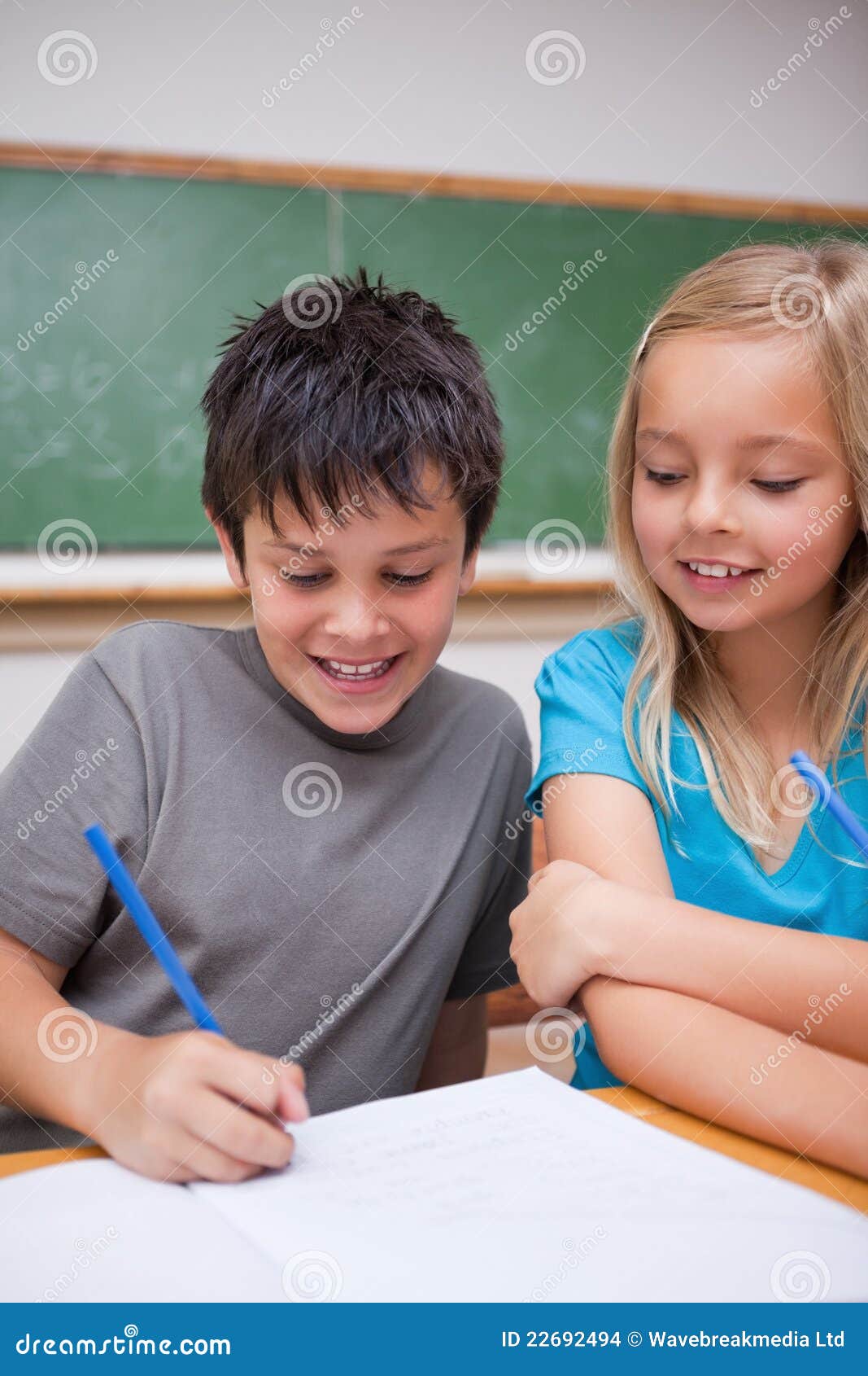 Portrait of Happy Pupils Working Together Stock Photo - Image of child ...