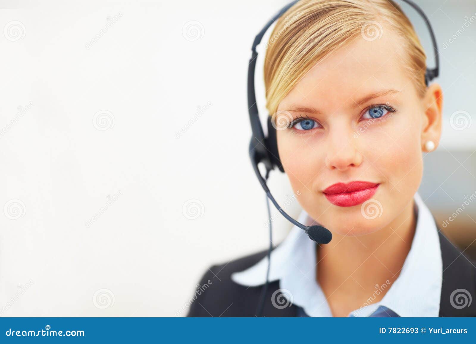 Portrait of Happy Receptionist with Headset Stock Image - Image of ...