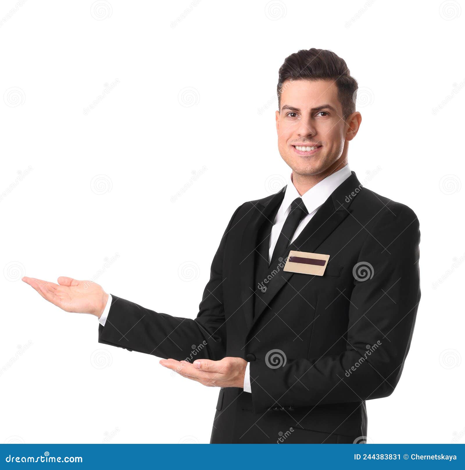 Portrait of Happy Receptionist in Uniform on White Background Stock ...