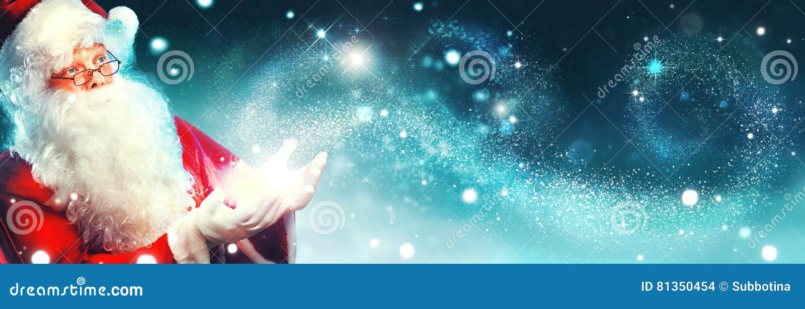 Portrait of Happy Santa Claus with Magic Light Stock Photo - Image of ...