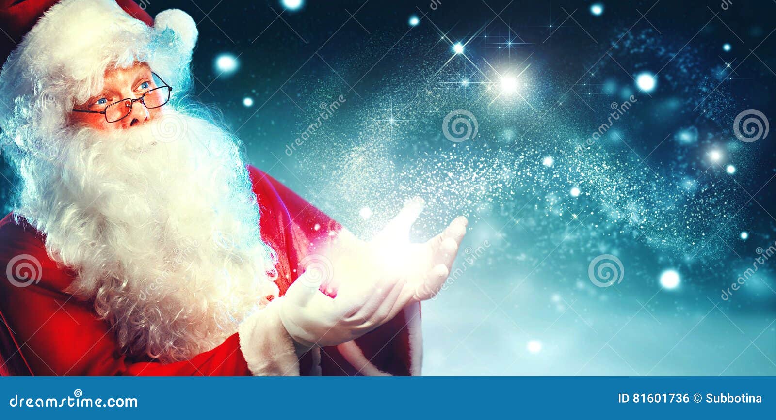 Portrait of Happy Santa Claus with Magic Light Stock Photo - Image of ...