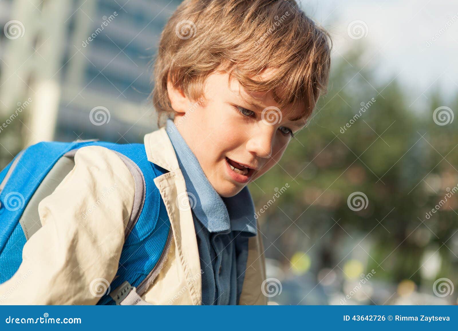 Portrait of Happy Schoolboy with Backpack Stock Photo - Image of person ...