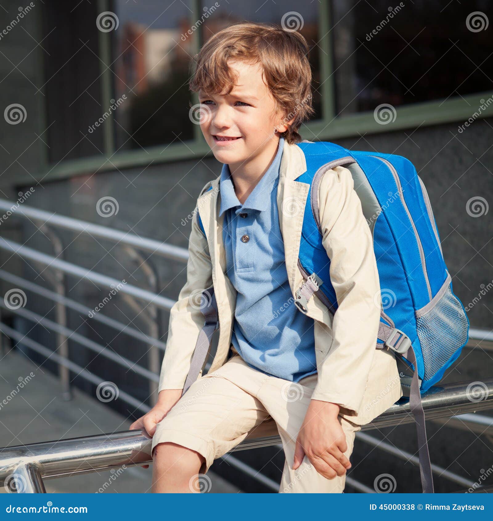 Portrait of Happy Schoolboy with Backpack Stock Photo - Image of person ...