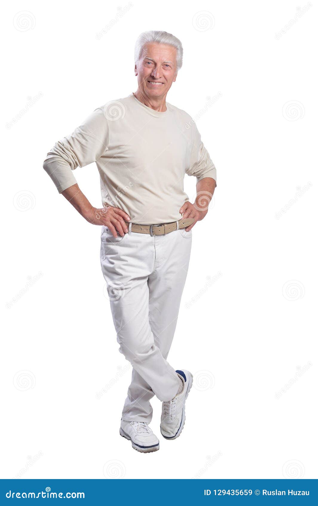 Portrait of Happy Senior Man Posing on White Background Stock Image ...