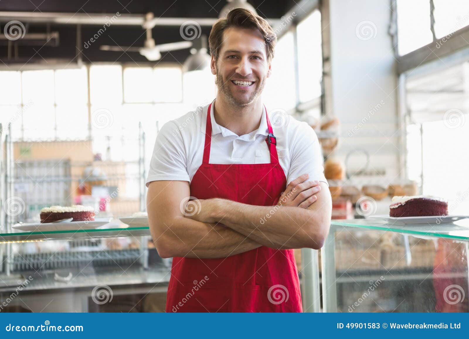 Portrait of Happy Server with Arms Crossed Stock Image - Image of male ...