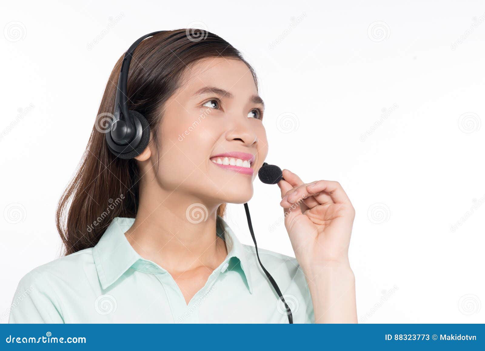 Portrait of Happy Smiling Asian Woamn Support Phone Operator in Stock ...
